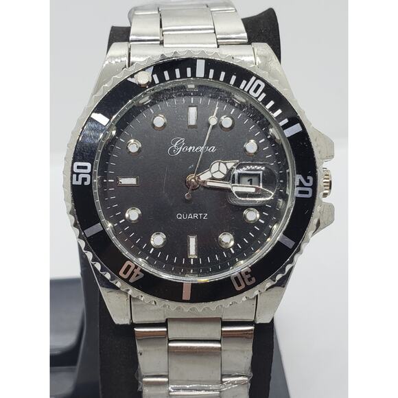 Geneva | Accessories | Mens Geneva Watch No0 Large Face With Calendar Date Black Dive Bevel ...